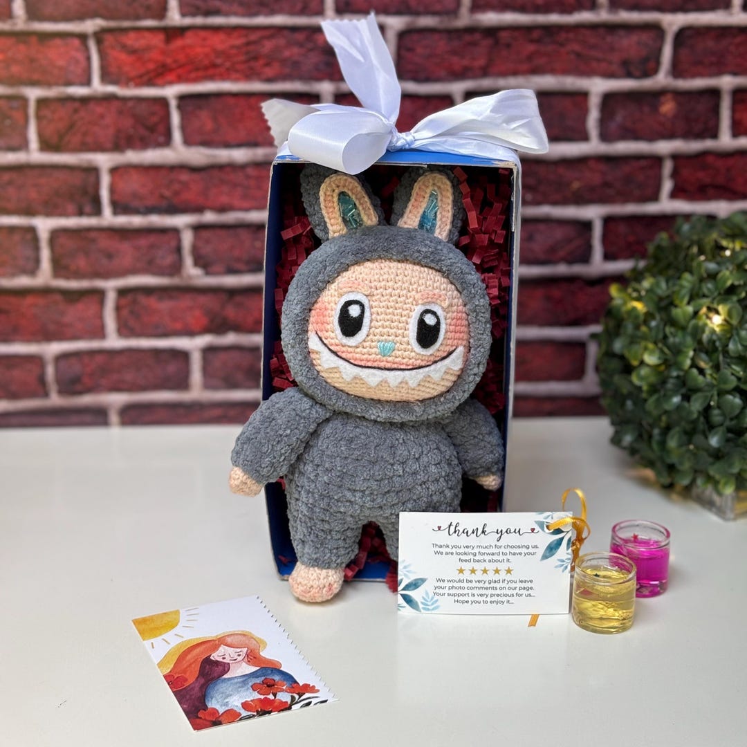 Labubu Crochet Plush Toy, Labubu Knitted Finished Labubu Pattern, Pink ...