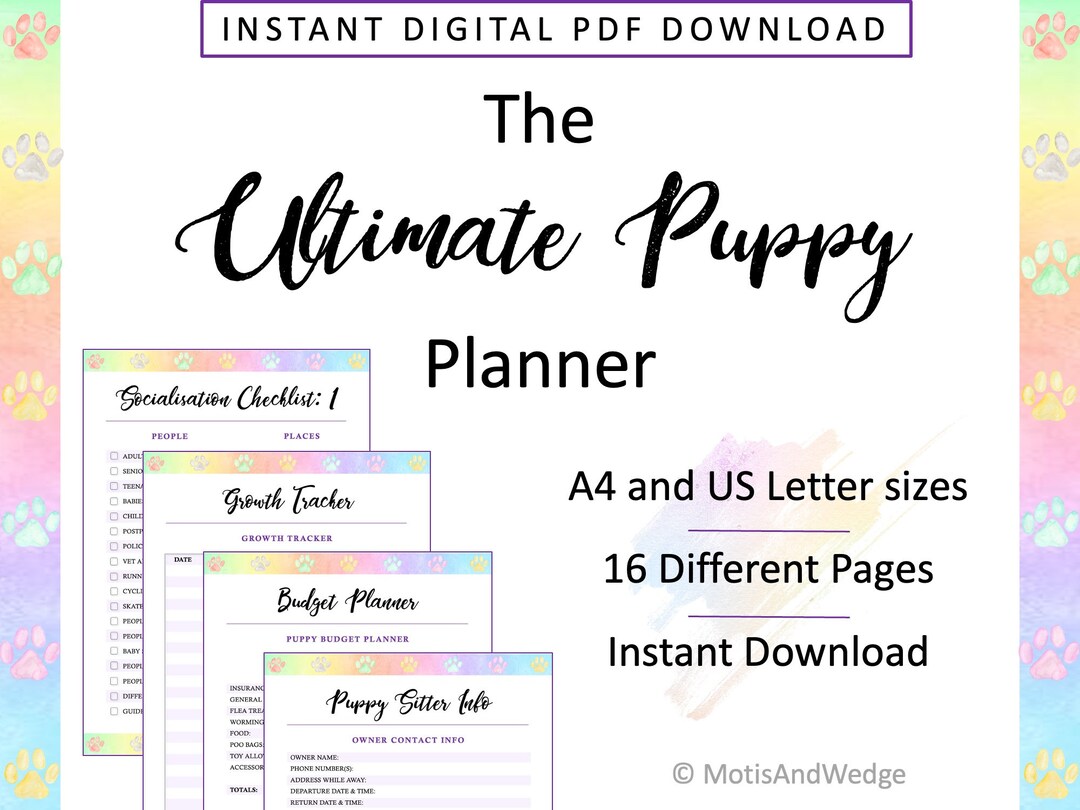 Ultimate Puppy Pet Planner Bundle - Rainbow - Instant Digital Printable ...