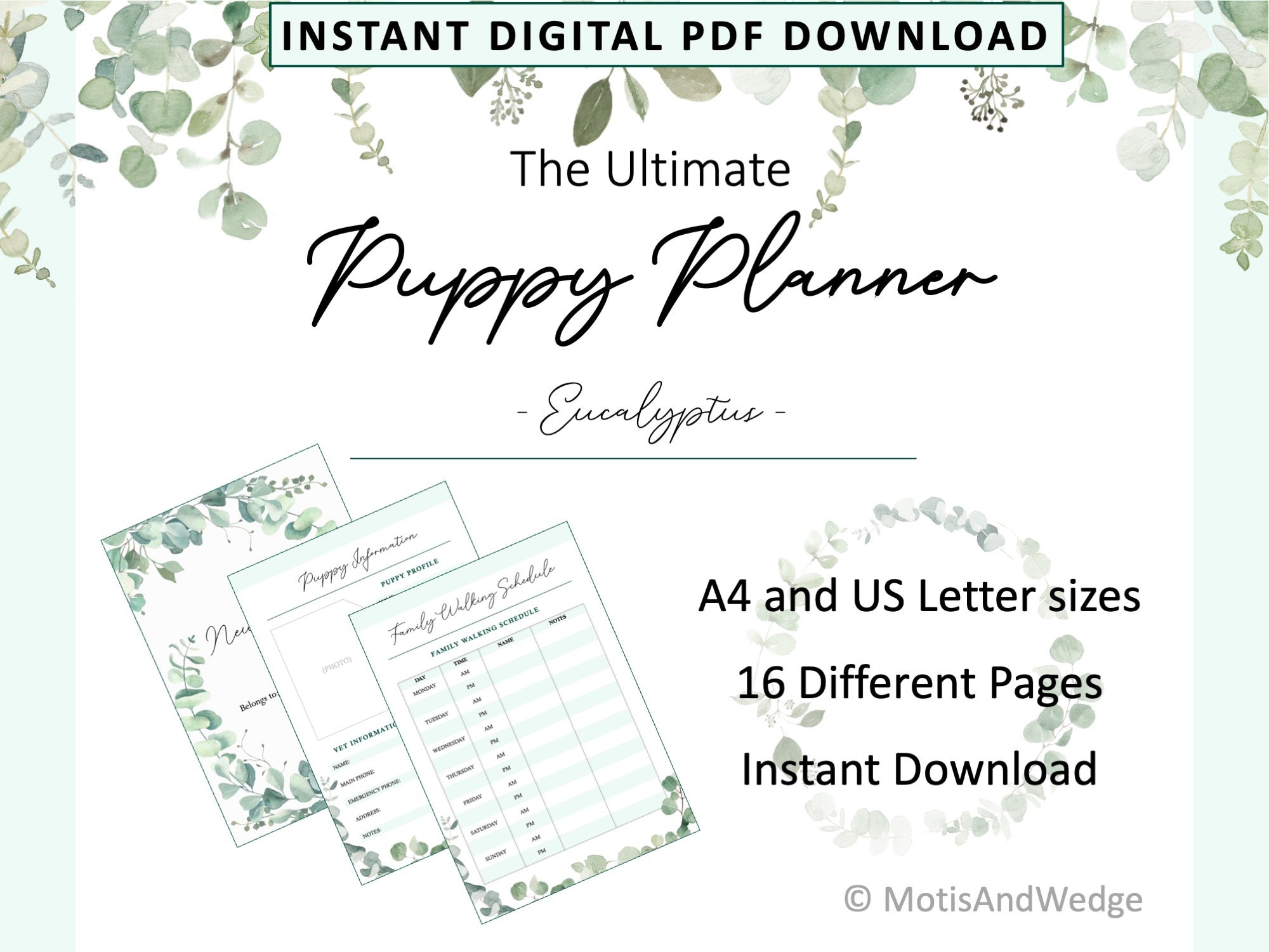 Ultimate Puppy Pet Planner Bundle - Eucalyptus - Instant Digital ...