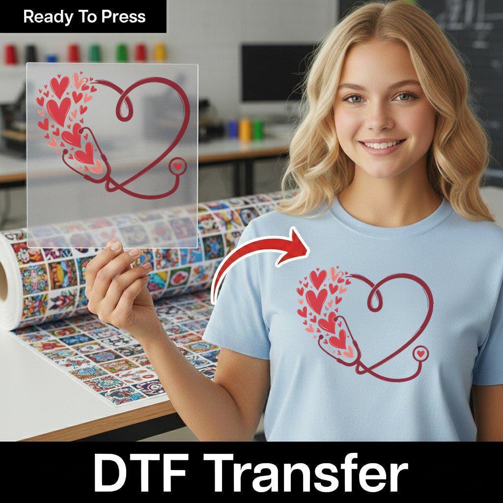 Stethoscope Heart Design DTF Transfer, Nurse Appreciation Heat Transfer ...
