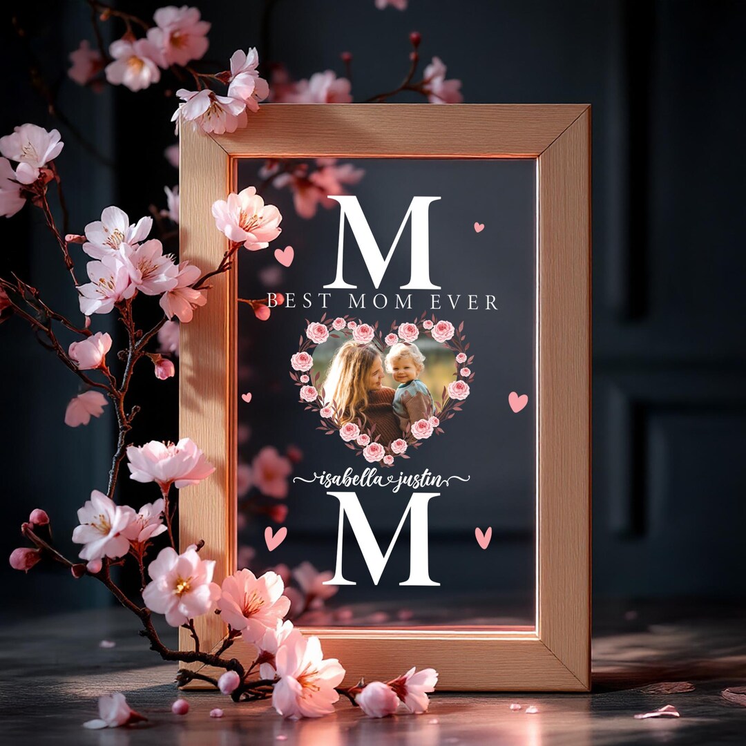 Best Mom Photo Frame, Personalized Picture With Light, Custom Night ...