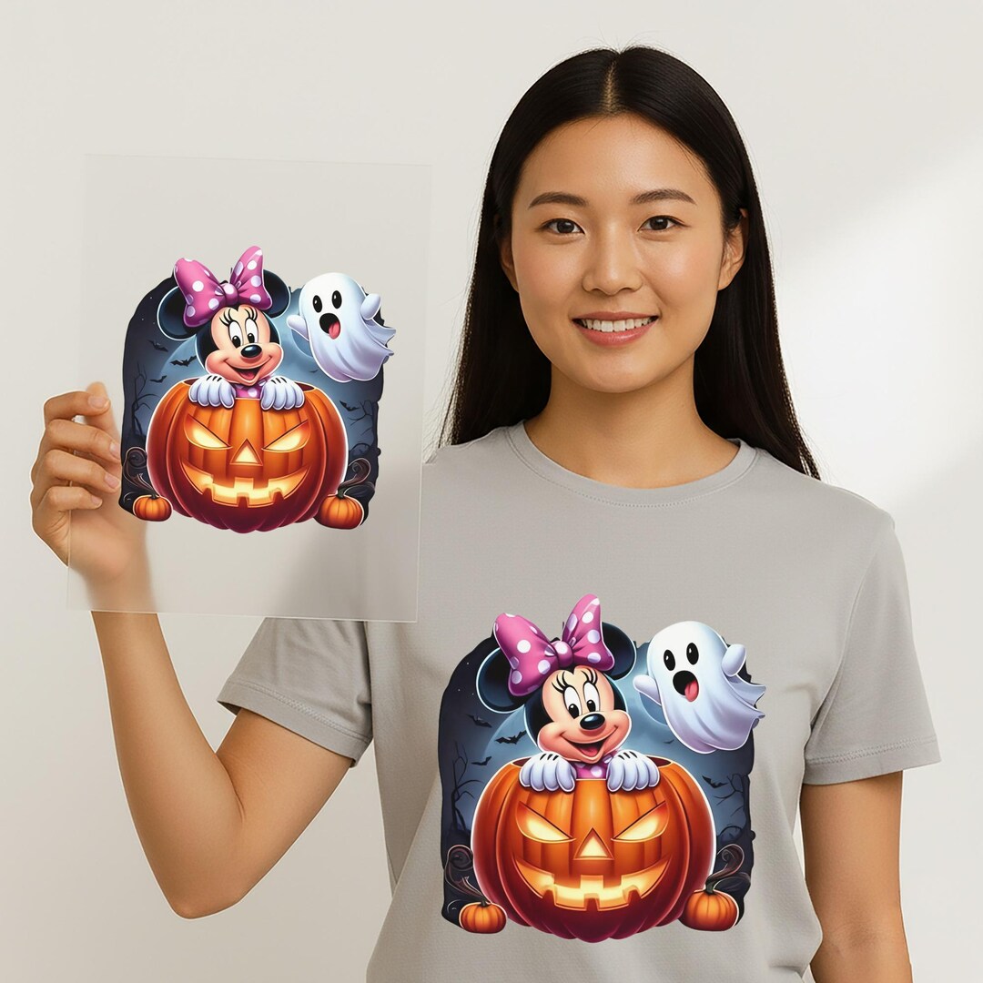 Minnie Mouse and Ghost DTF, Halloween Pumpkin Peeker Decal, Ready to ...