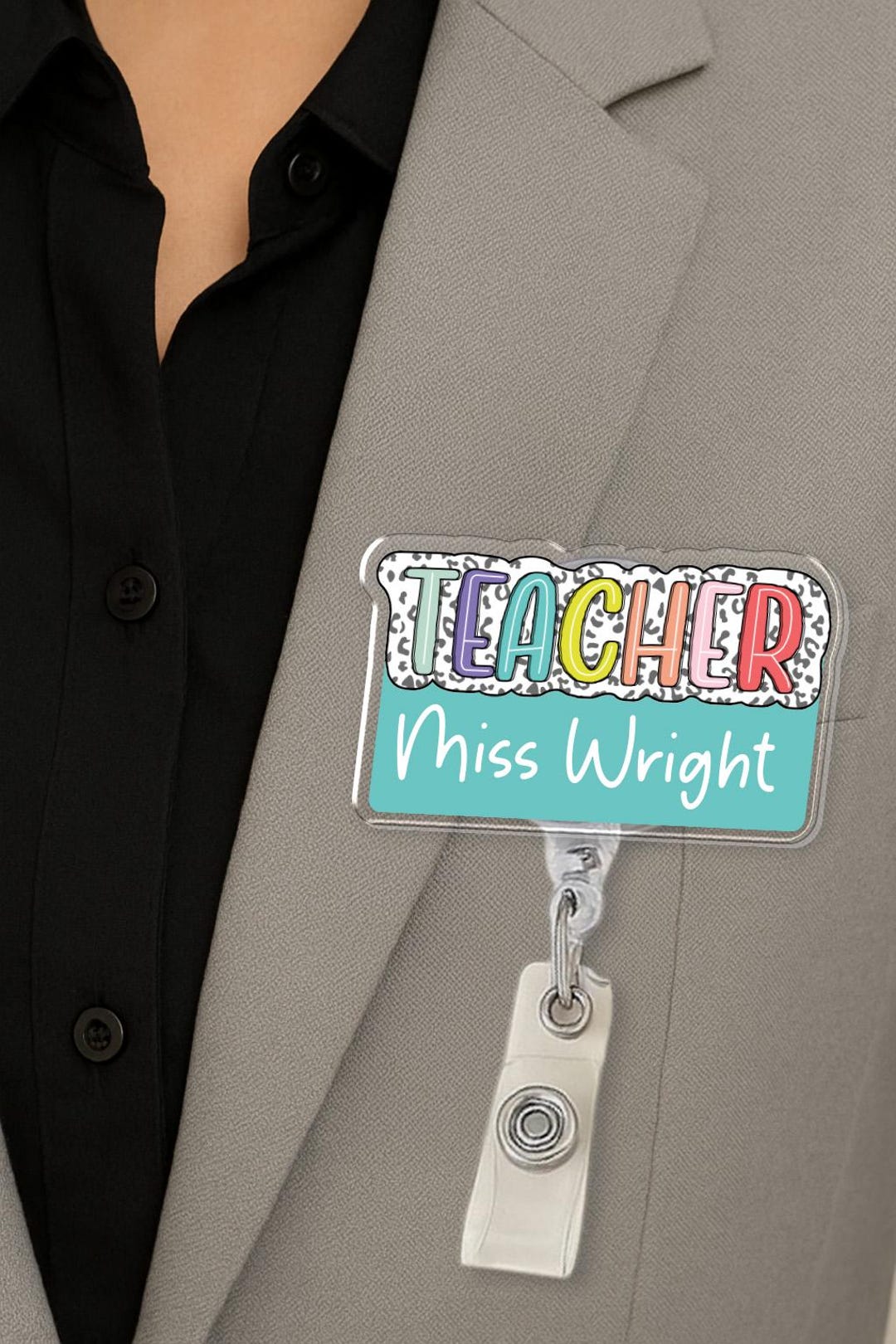 Teacher Badge Reel Personalized, Custom Name Teacher ID Holder, Cute ...