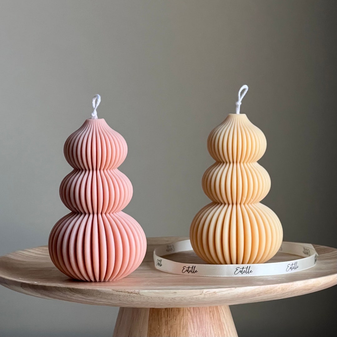 Ribbed Wavy Pillar Candle: Sculptural Soy Candle, Custom Color & Scent ...