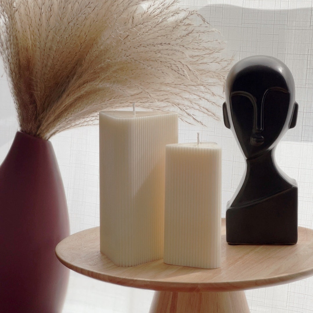 Ribbed Triangular Pillar Candle Set | Soy Wax Candle | Decorative ...