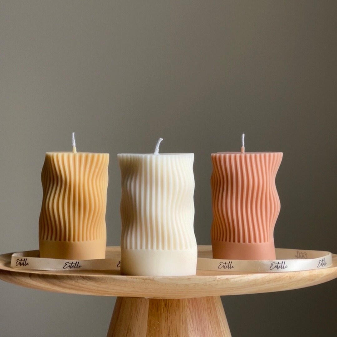 Ribbed Wave Irregular Column Candle | Pillar Handmade Decorative Candle ...