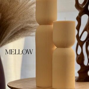 Ribbed Hourglass Pillar Candle Sculptural Striped Candle Aesthetic Table Decor Column Ribbed ...