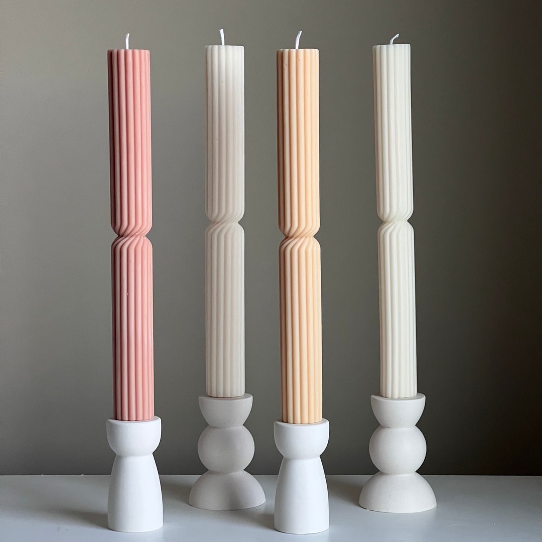 Tall Ribbed Twisted Taper Candle: Handmade Soy Dinner Candle - Etsy