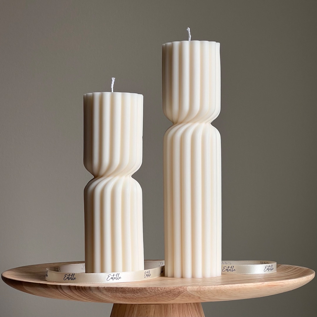 Big Ribbed Hourglass Pillar Candle| Sculptural Candle| Aesthetic Table ...