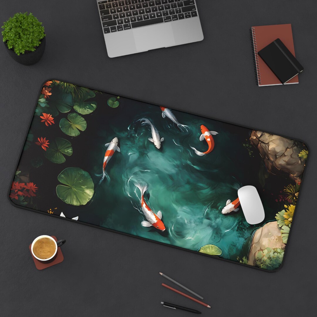 Koi Pond Desk Mat: Tranquil Office Decor - Non-slip Workstation - Etsy