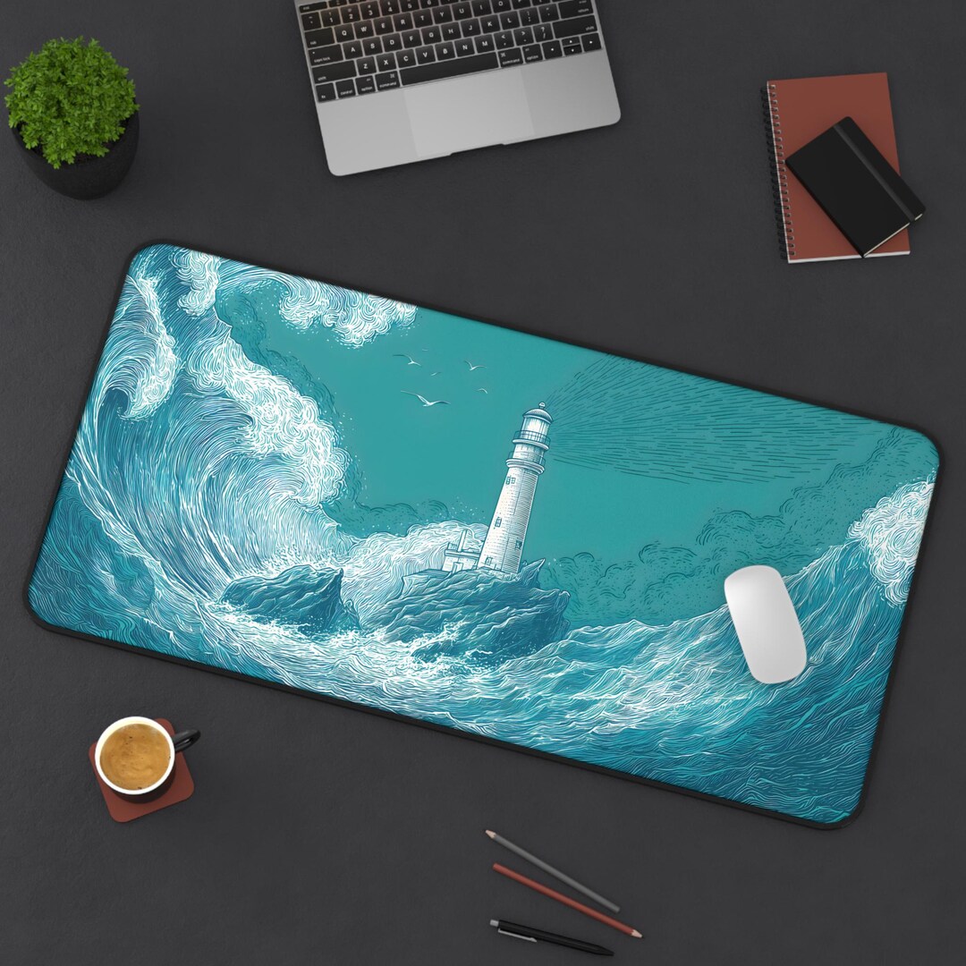 Ocean Wave Lighthouse Desk Mat: Nautical Coastal Office Decor - Etsy