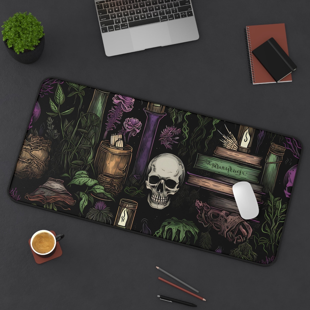 Skull Desk Mat | Witchy Gaming Play Mat | Dark Academia Extended Mouse ...