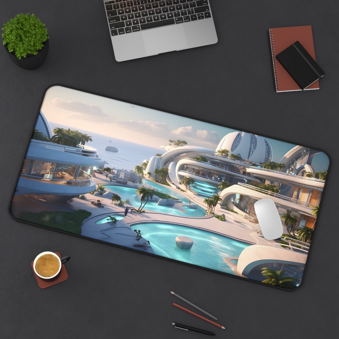 Futuristic City Desk Mat, Sci-fi Aesthetic, Fantasy Desk Pad, Extended ...