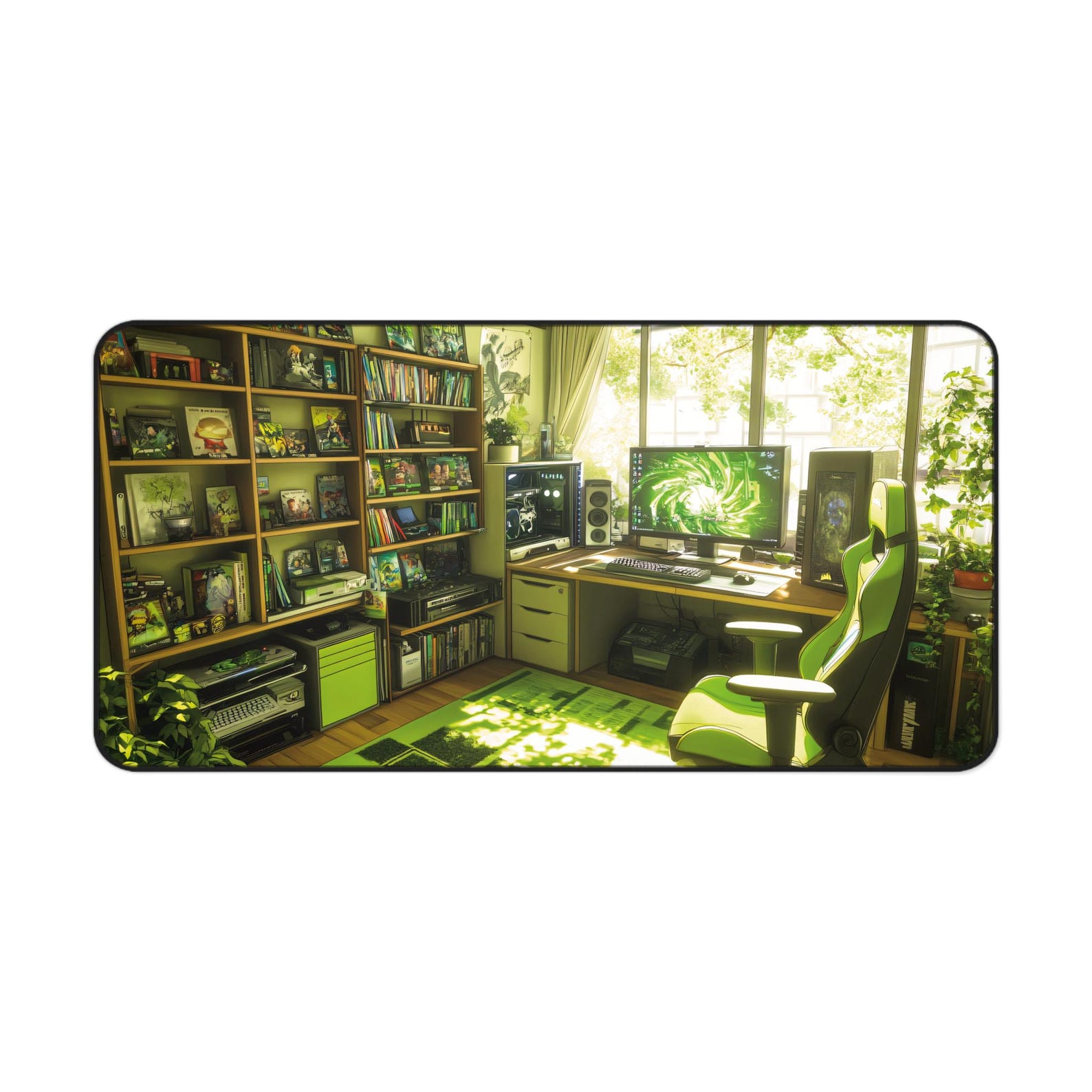Anime Gaming Desk Mat, Green Home Office Decor, Neoprene Desk Pad - Etsy
