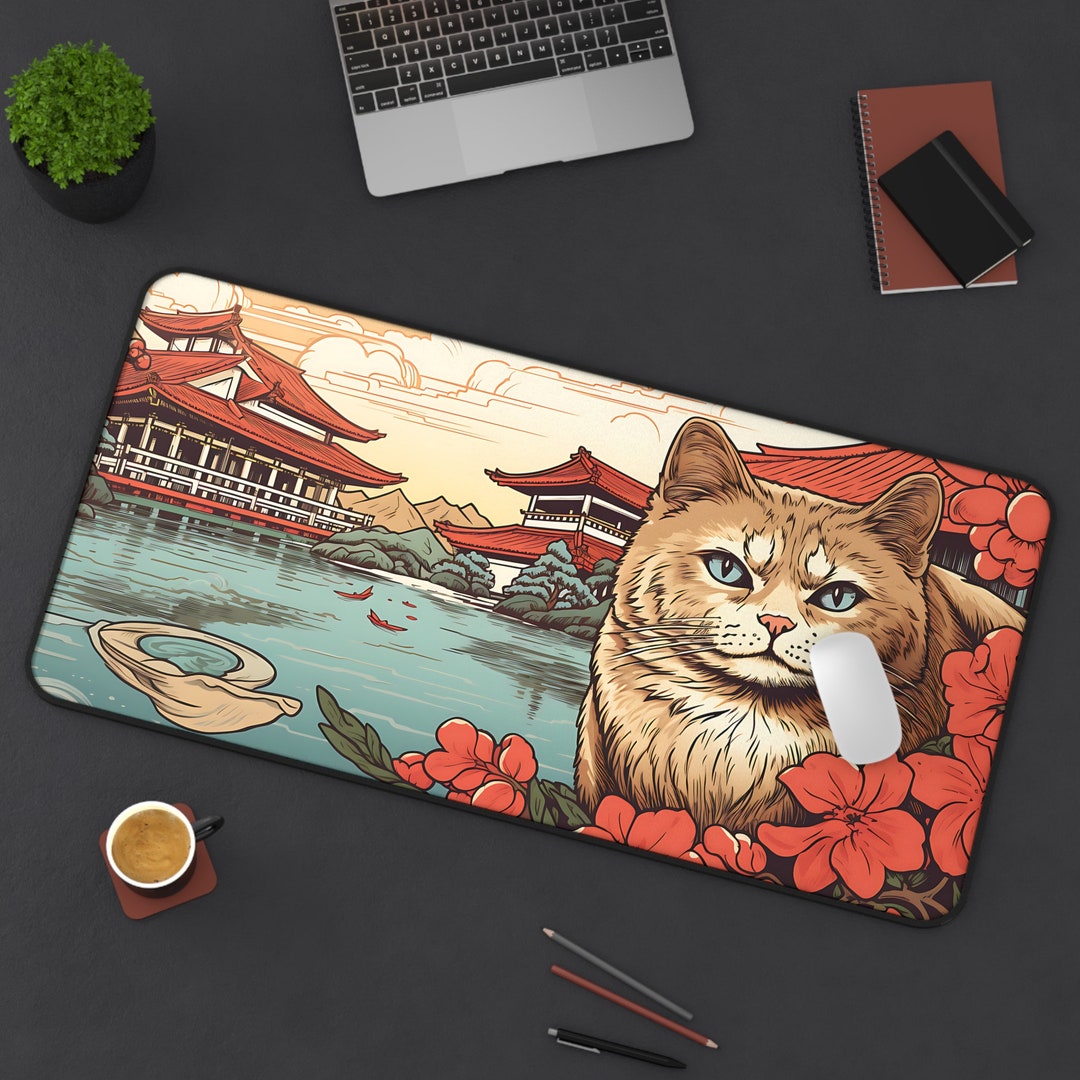 Japanese Woodcut Desk Mat | Large Gaming Playmat | Office Extended ...
