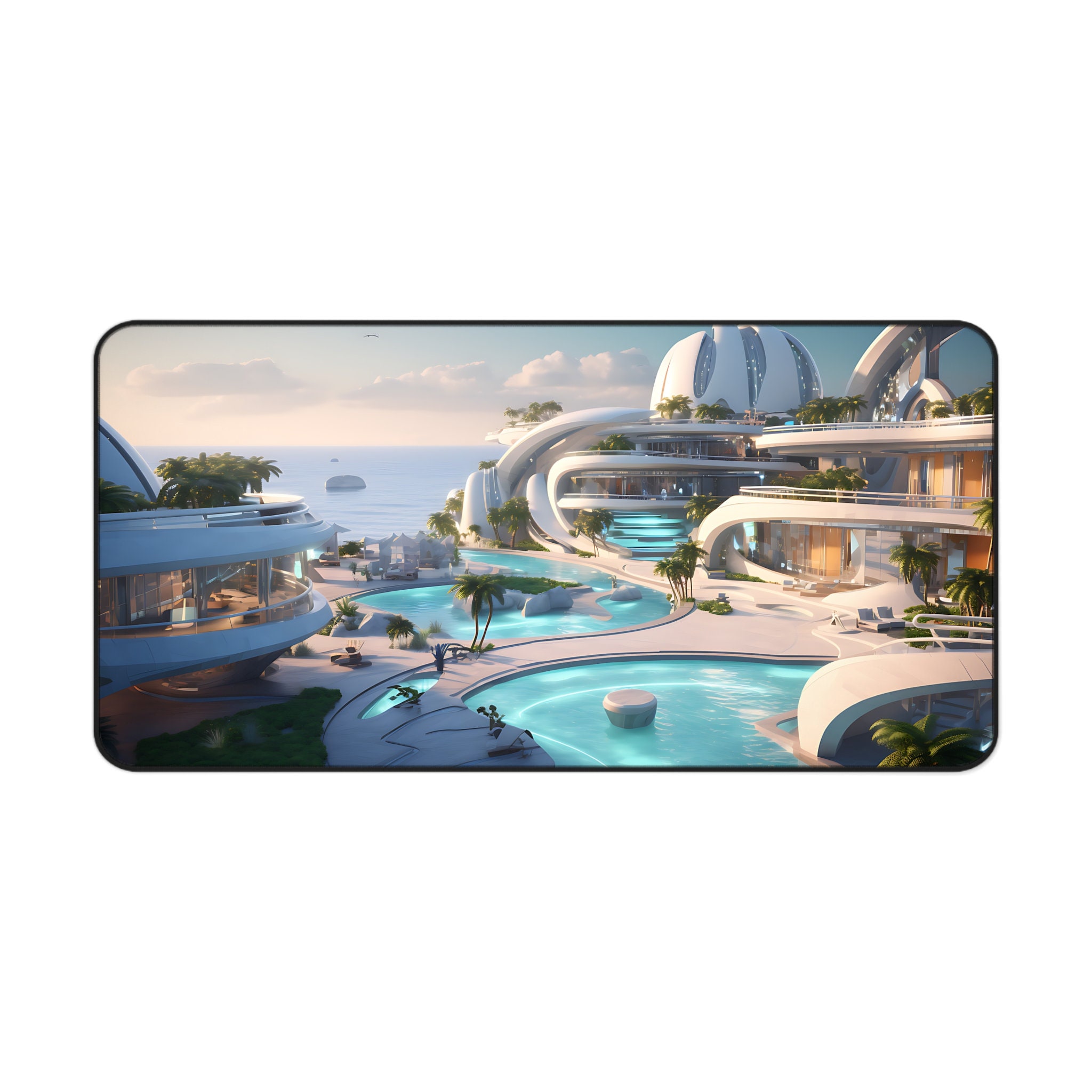 Futuristic City Desk Mat, Sci-fi Aesthetic, Fantasy Desk Pad, Extended ...