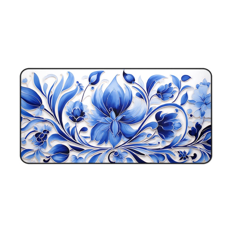 Moroccan Floral Desk Mat: Blue Zellij Tile Style Extended Mousepad - Etsy