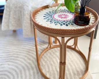 Oasis Boho Rattan Side Table Set, Bedside Table, Round Modern Coffee ...