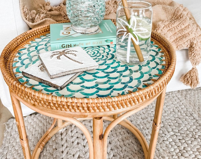 Boho Rattan Side Table End Table, Bedside Table, Round Modern Coffee ...