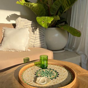 Oasis Round Rattan Serving Tray, Boho Handwoven Display Tray, Boho ...