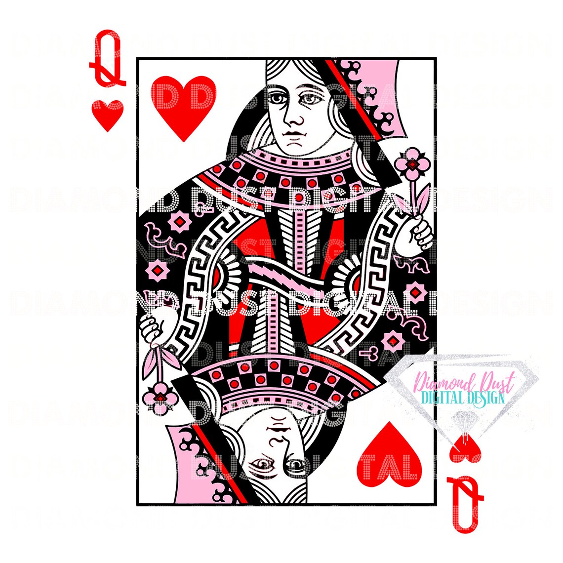 Queen of Hearts Playing Card Digital Artwork PNG SVG. - Etsy
