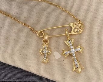 Gothic Gold Cross Necklace - Etsy