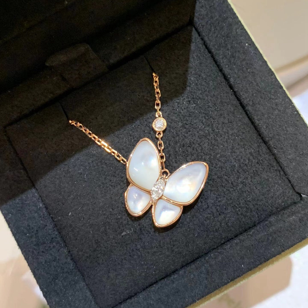 White Mother of Pearl Butterfly Necklace, Butterfly Necklace, Butterfly ...