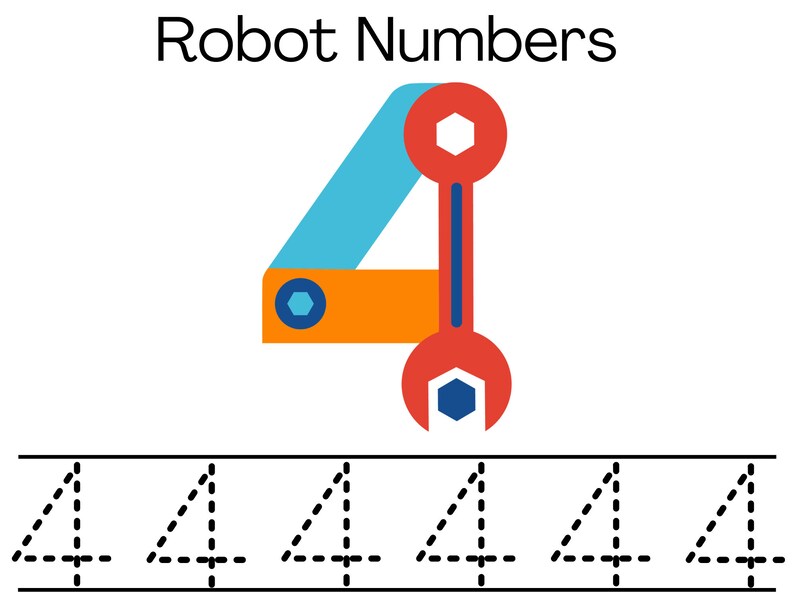 Robot Number Practice, Numbers 0 to 9, Tracing Printable, Preschool ...