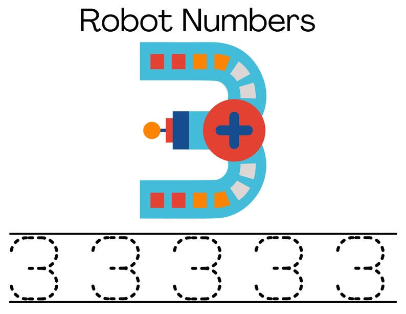 Robot Number Practice, Numbers 0 to 9, Tracing Printable, Preschool ...