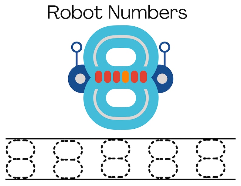 Robot Number Practice, Numbers 0 to 9, Tracing Printable, Preschool ...