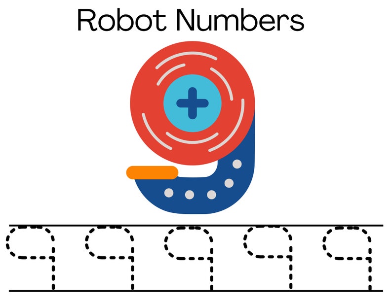 Robot Number Practice, Numbers 0 to 9, Tracing Printable, Preschool ...