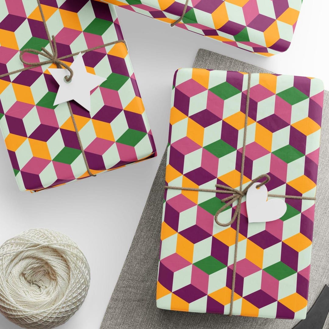 Geometric Cube Wrapping Paper | 3D Illusion Gift Wrap | Modern Abstract ...