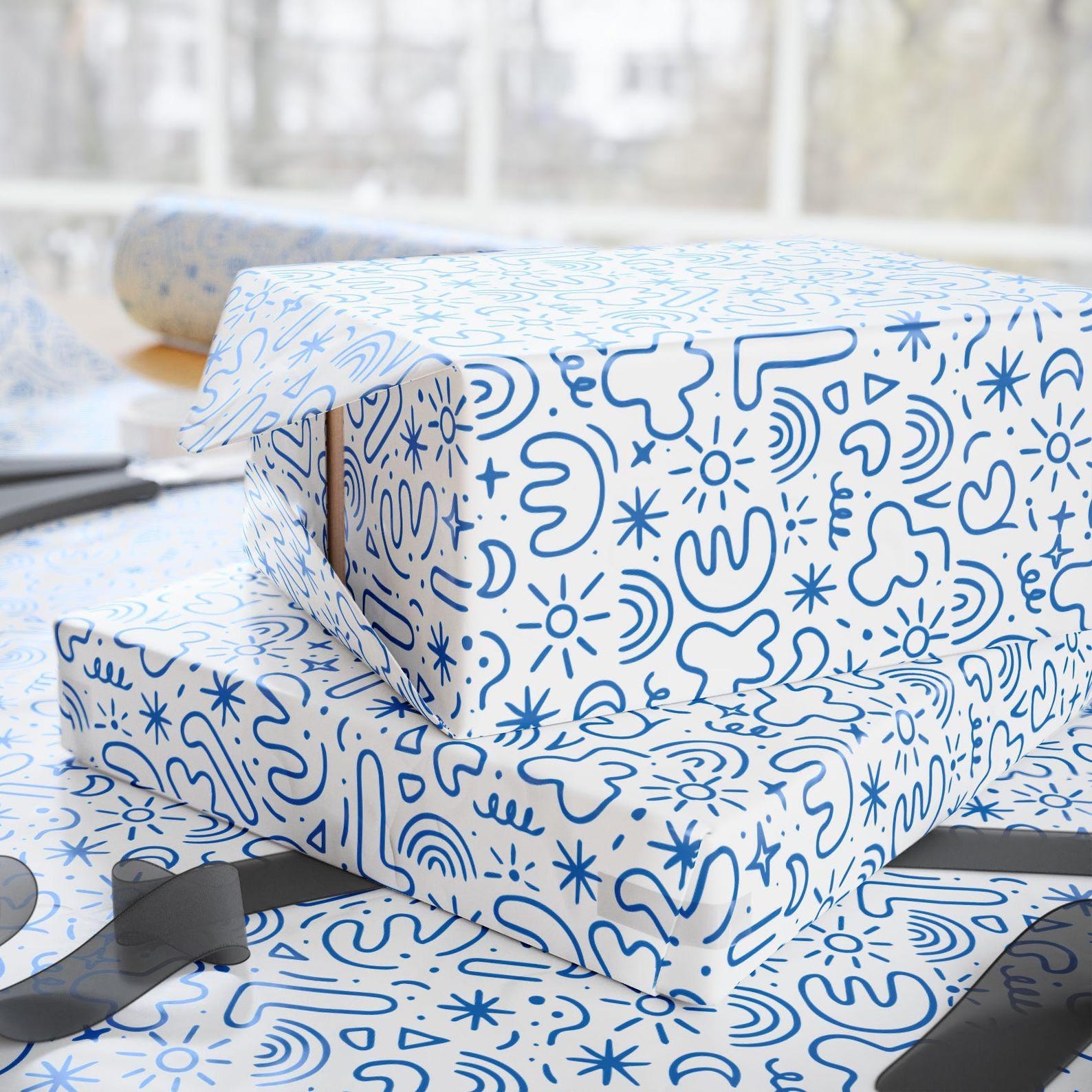 Blue Abstract Line Doodle Wrapping Paper | Fun Modern Gift Wrap ...