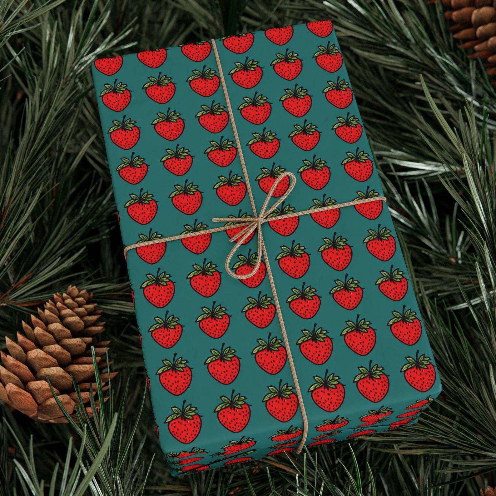 Strawberry Wrapping Paper, Fruit Gift Wrap, Juicy Red Strawberries W ...