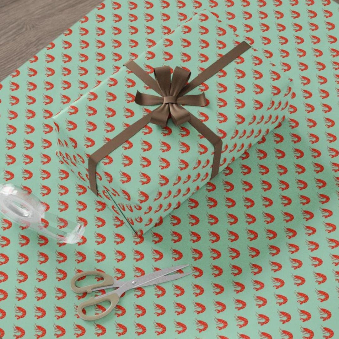 Shrimp Wrapping Paper, Seafood Gift Wrap, Marine Animal Pattern Sheets ...