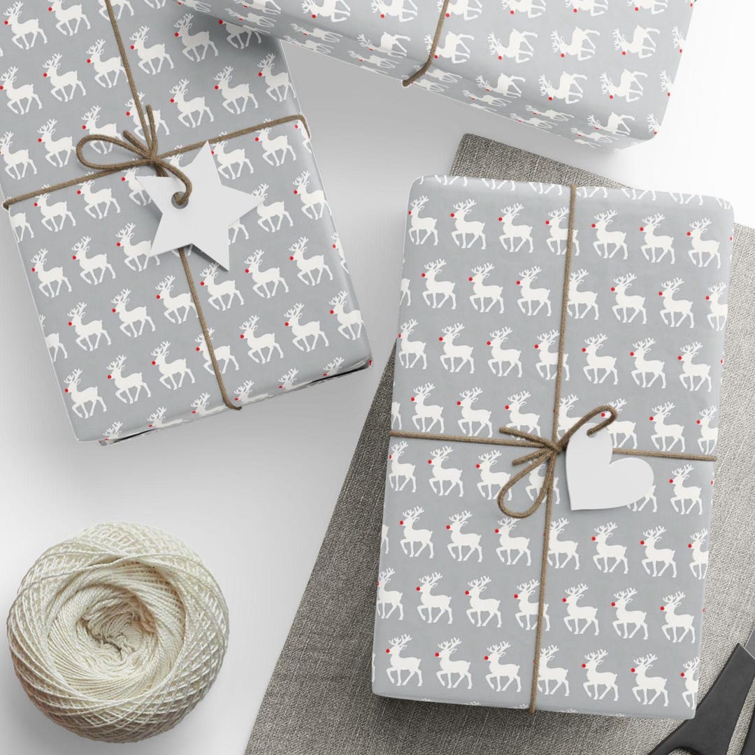 Minimalist Reindeer Wrapping Paper, Modern Grey Christmas Gift Wrap - Etsy