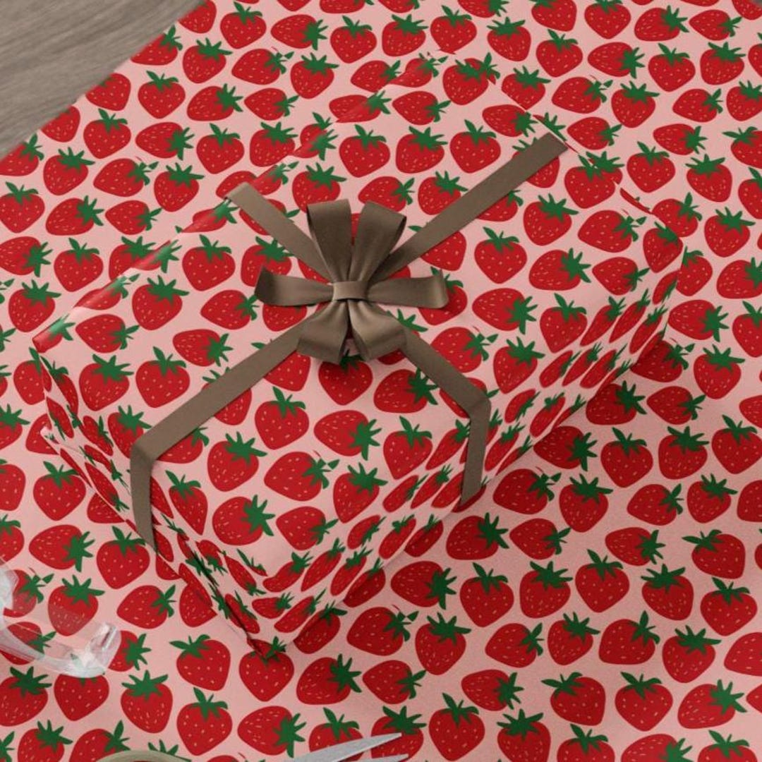 Pink Strawberry Wrapping Paper - Cute Strawberry Fruits Patterns Print ...