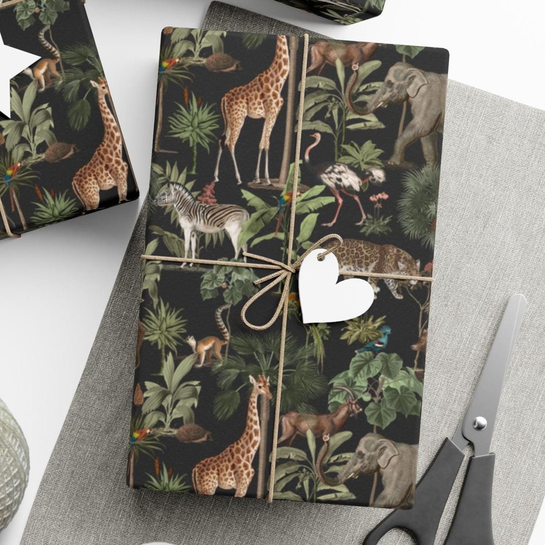 Wrapping Paper, Exotic Safari Animals Gift Wrap Roll - Jungle Wildlife ...