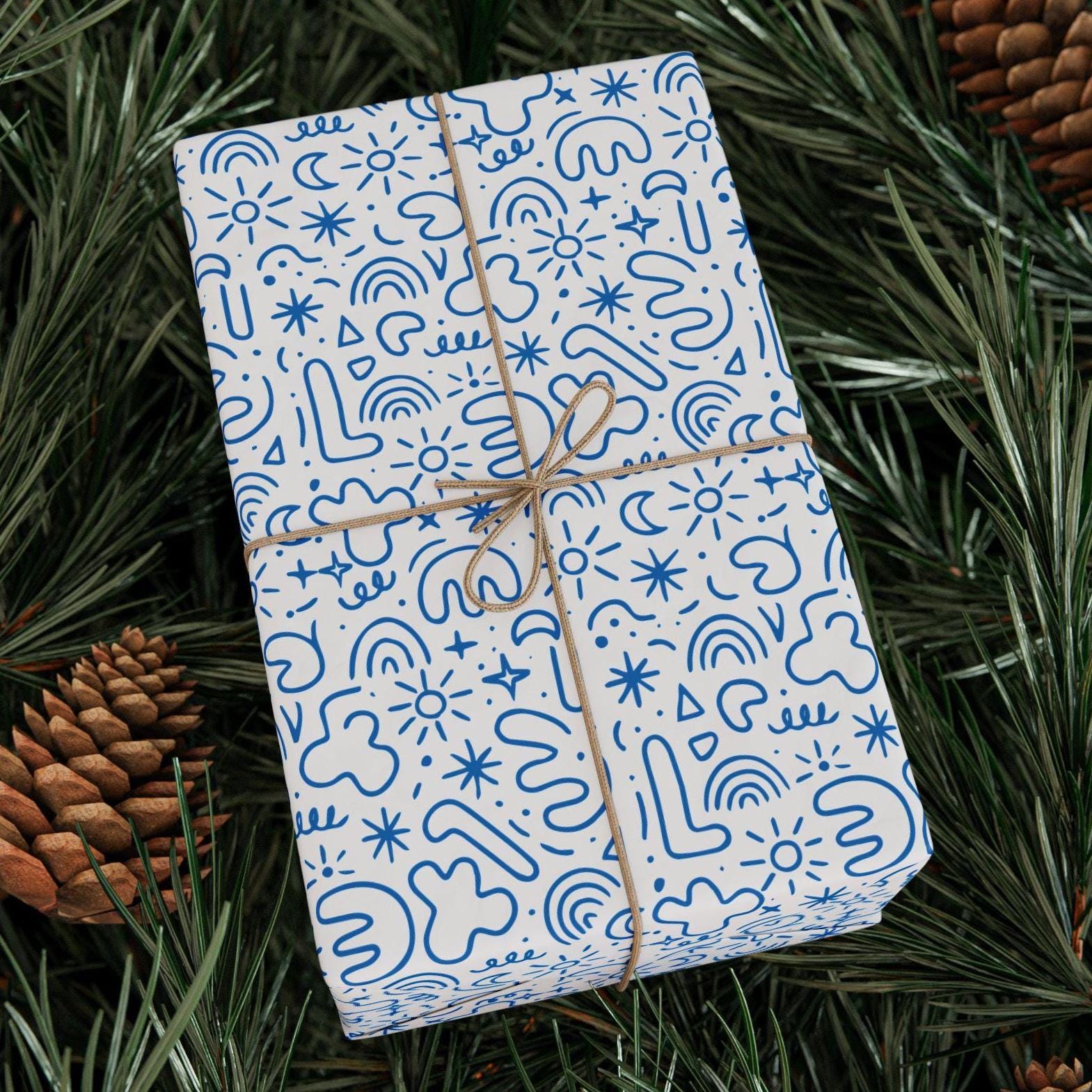 Blue Abstract Line Doodle Wrapping Paper | Fun Modern Gift Wrap ...