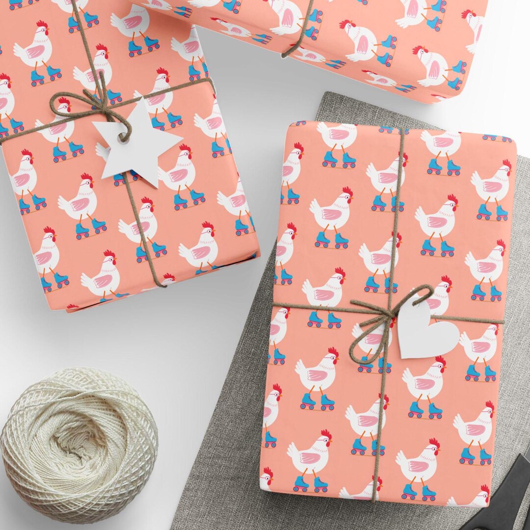 Funny Roller Skating Chicken Gift Wrap - Quirky Farm Animal Birthday ...