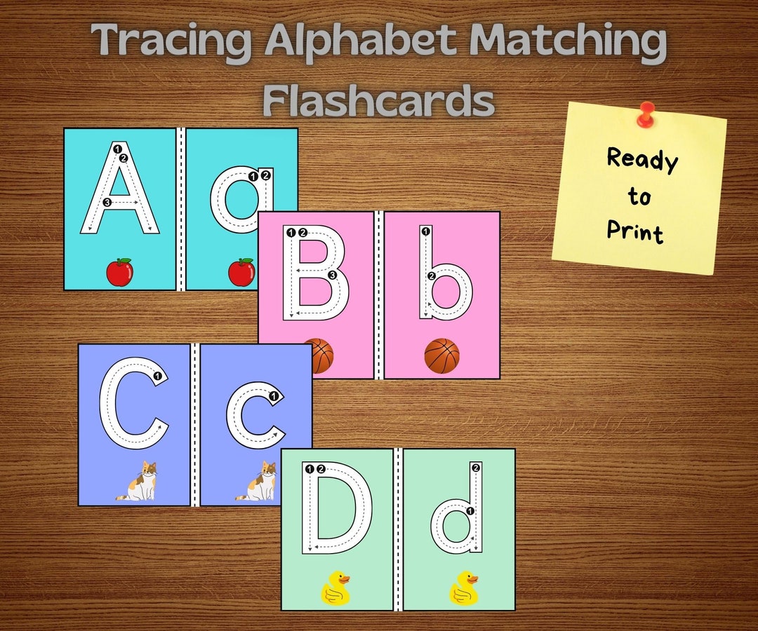 Printable Tracing Alphabet Matching Flash Cards, Preschool Early ...