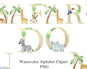 Beige Safari Animal Alphabet PNG, Baby Safari Animals, Elephant ...