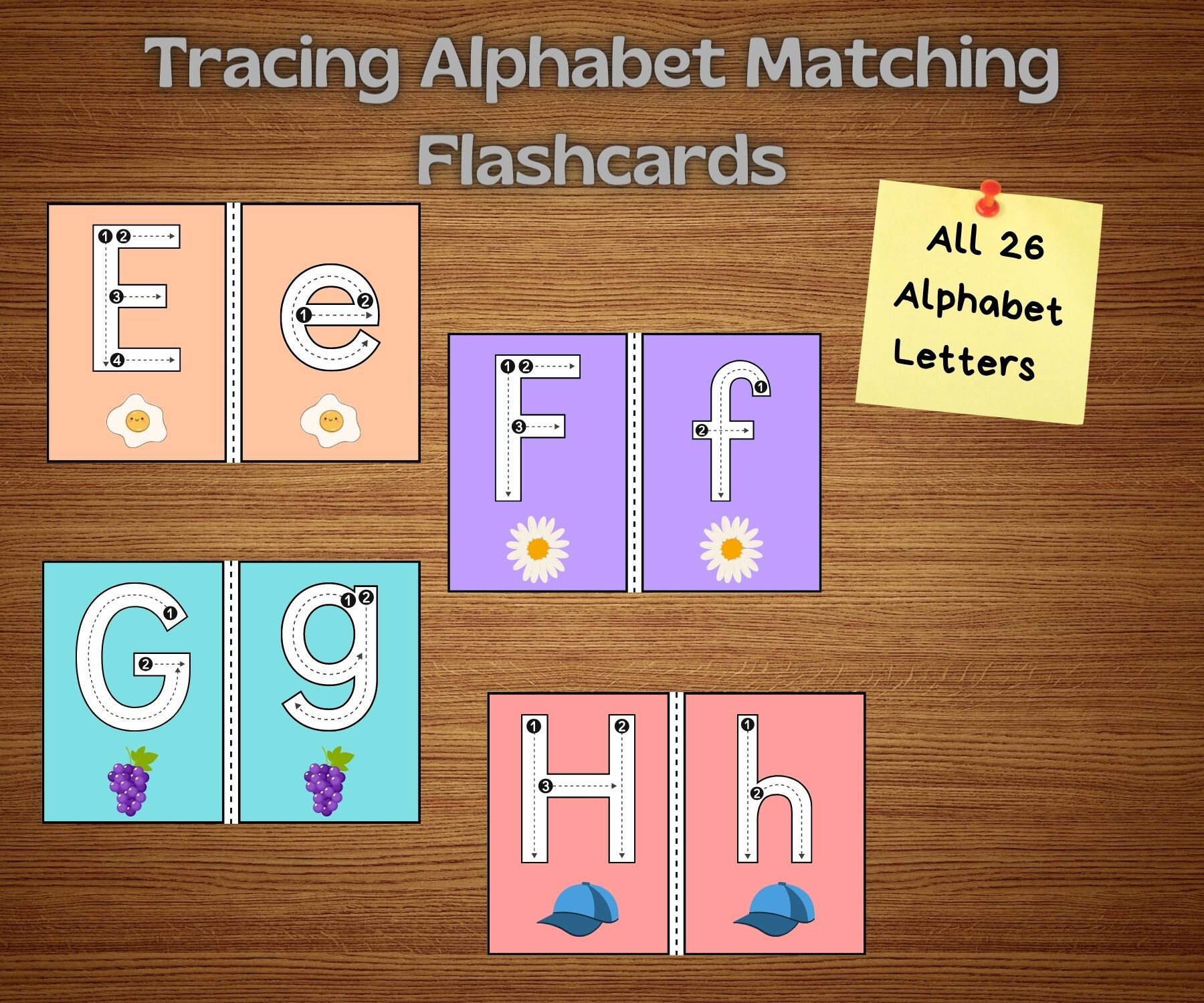 Printable Tracing Alphabet Matching Flash Cards, Preschool Early ...