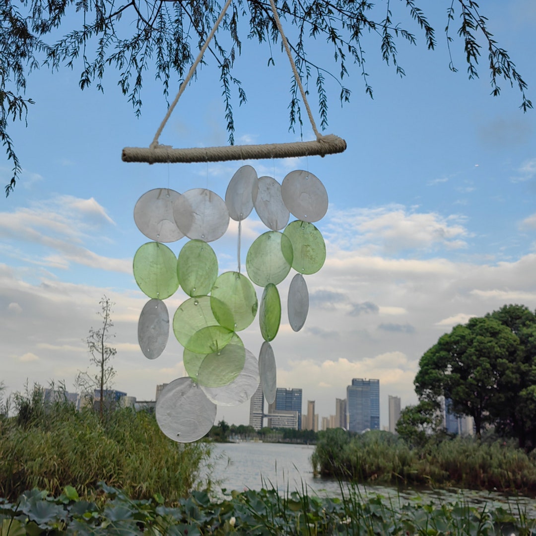 Round Shell Mobile Chime, Green Windchime Come With Wall Stand, Beach ...