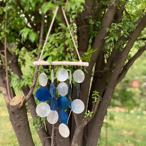 Dark Blue Capiz Chime, Beach Coast Glass Shells, Ocean Blue Capiz Shell ...
