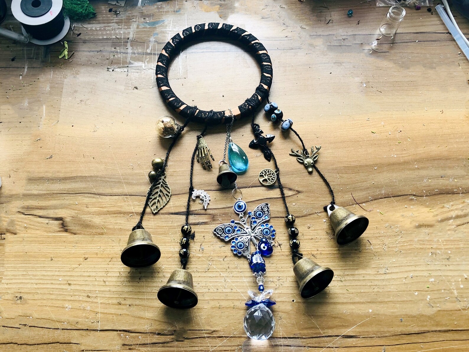 Evil Eye Bell With Lace Ribbon, Witch's Bells for Protection, Wind ...