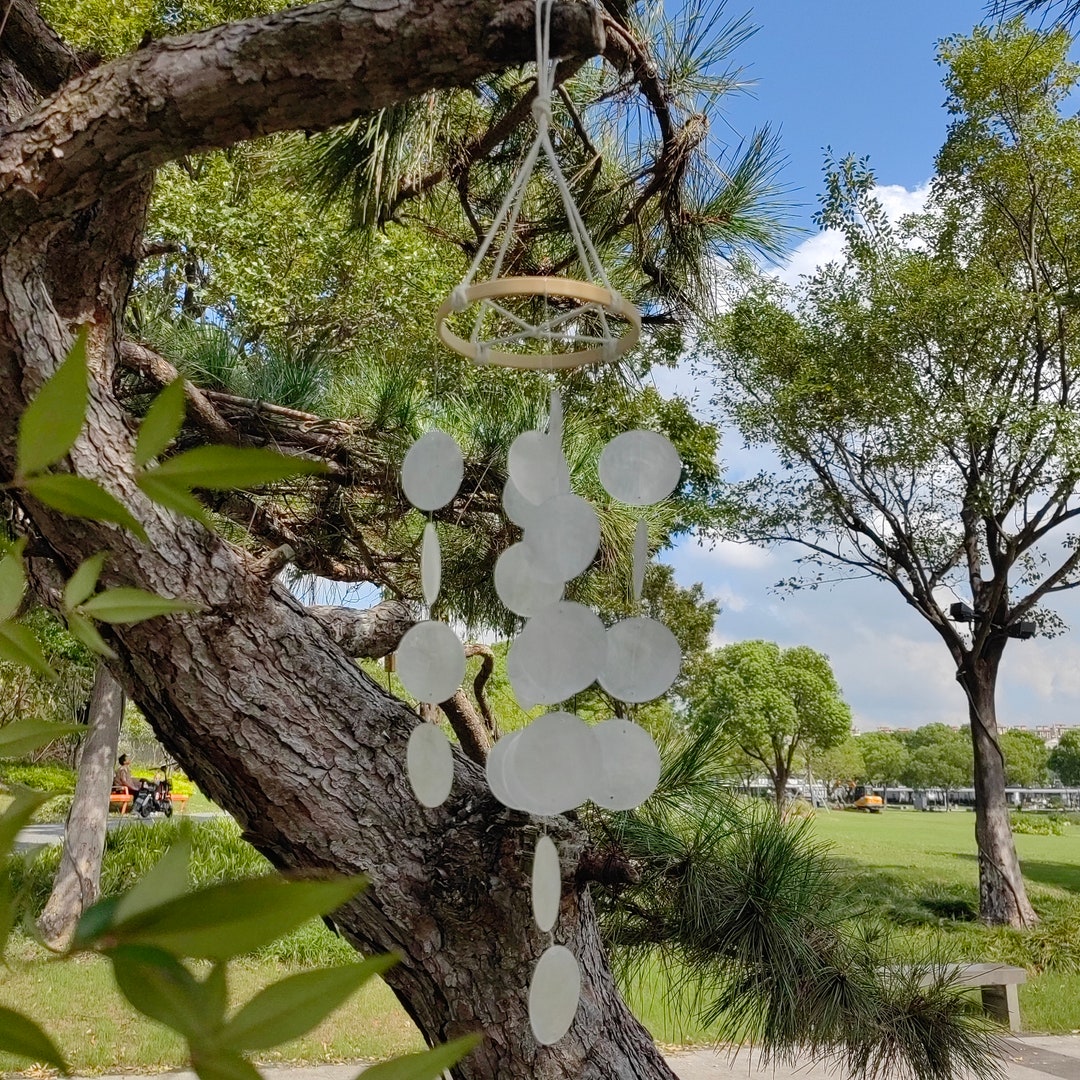 White Capiz Shell Wind Chimes, Hanging Decoration for Window, Capiz ...