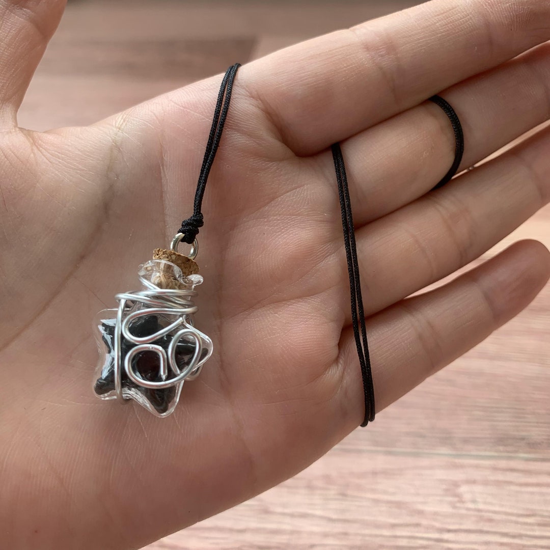 Black Obsidian Spell Jar Necklace, Spell Bottle Necklace, Beauty Spell ...