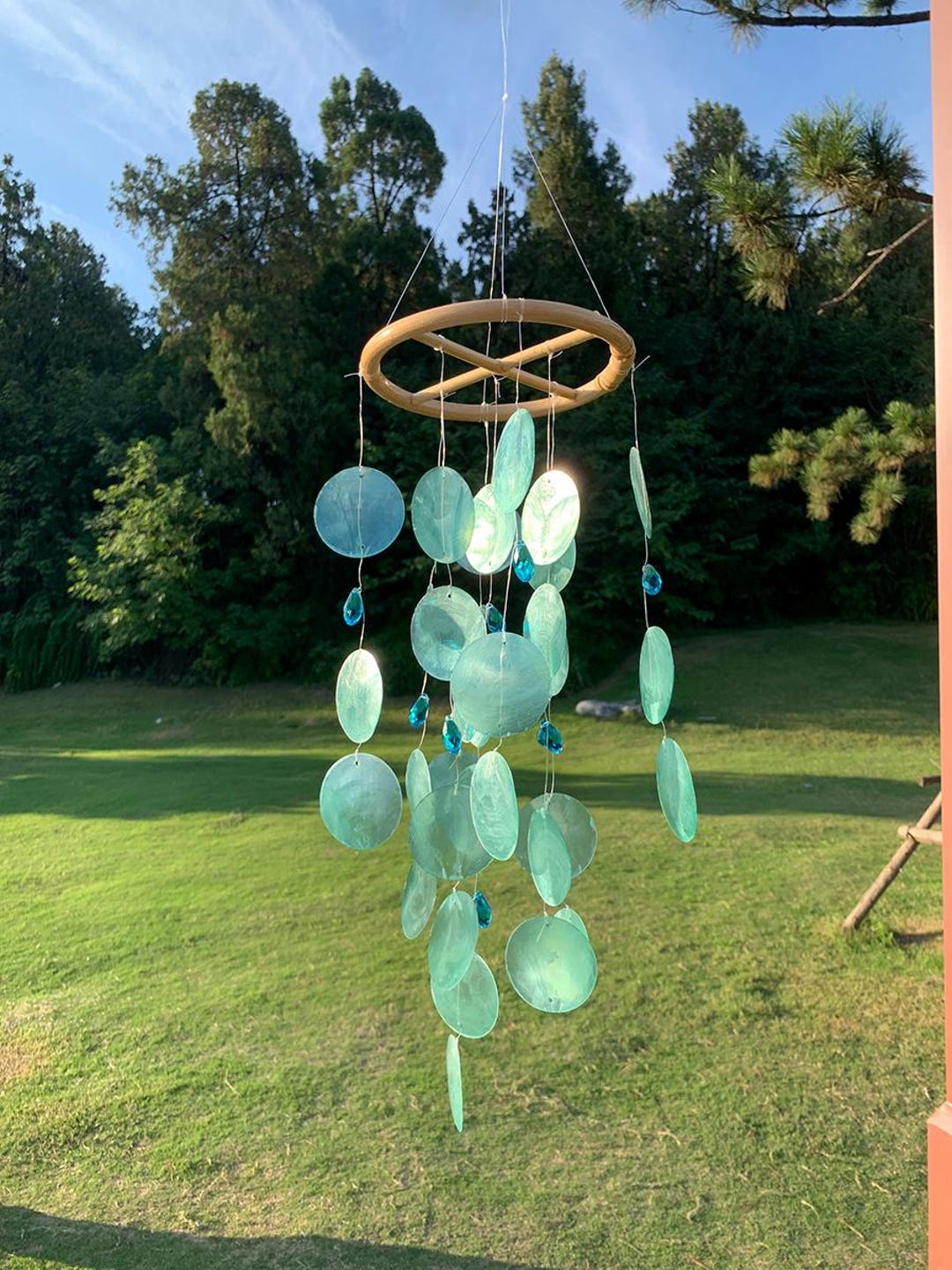 Jade Sea Glass and Shell Wind Chime, Tranquil Green Seashell Chime for ...