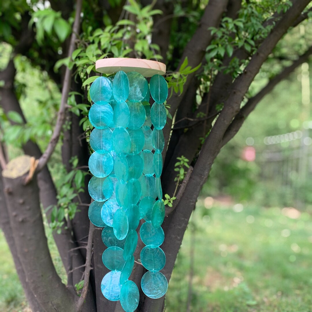 Sea Blue Shell Wind Chime, Hanging Shell Mobile, Capiz Round Shell Wind ...